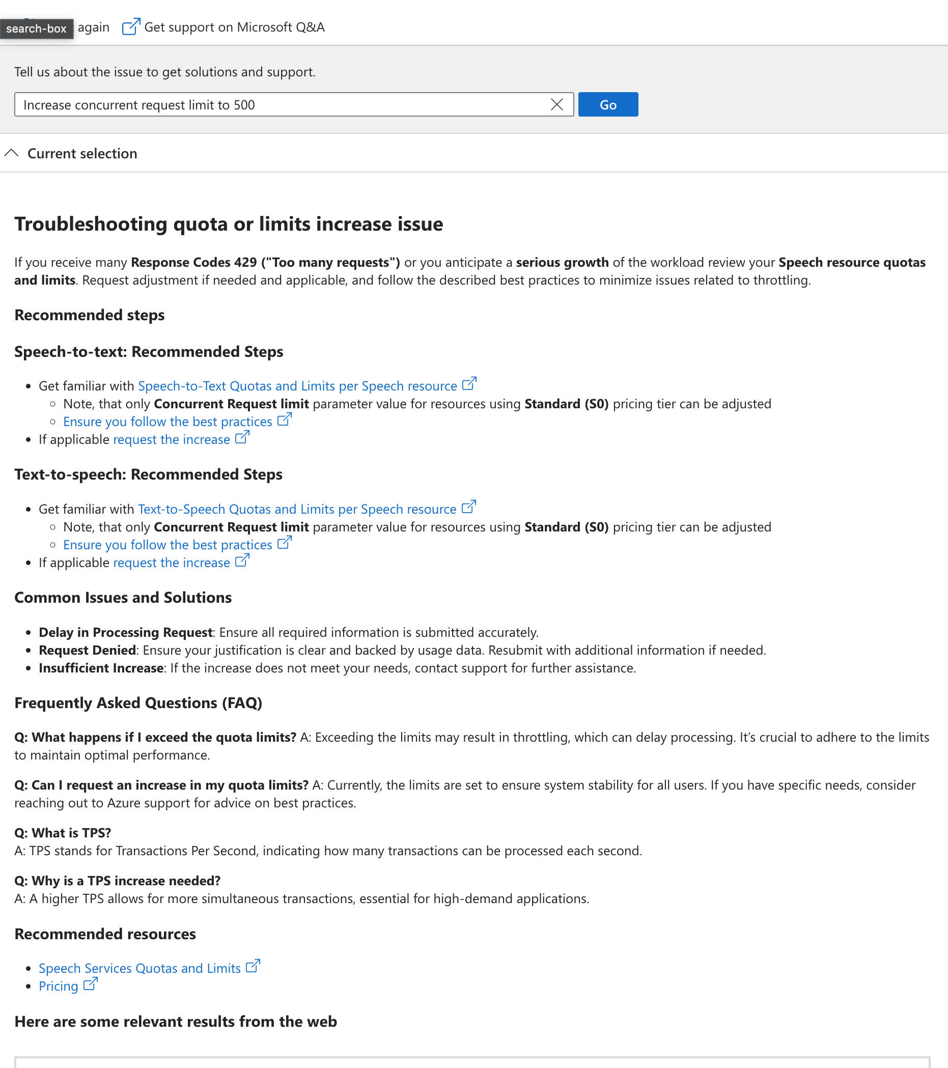 How to increase concurrent rate limit from 100 to 500 for Azure Speech Services - Microsoft Q&A