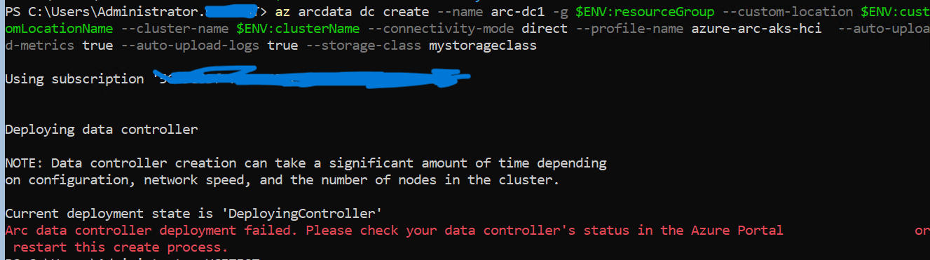 Error deploying azure arc data controller via cli in direct mode - Microsoft Q&A