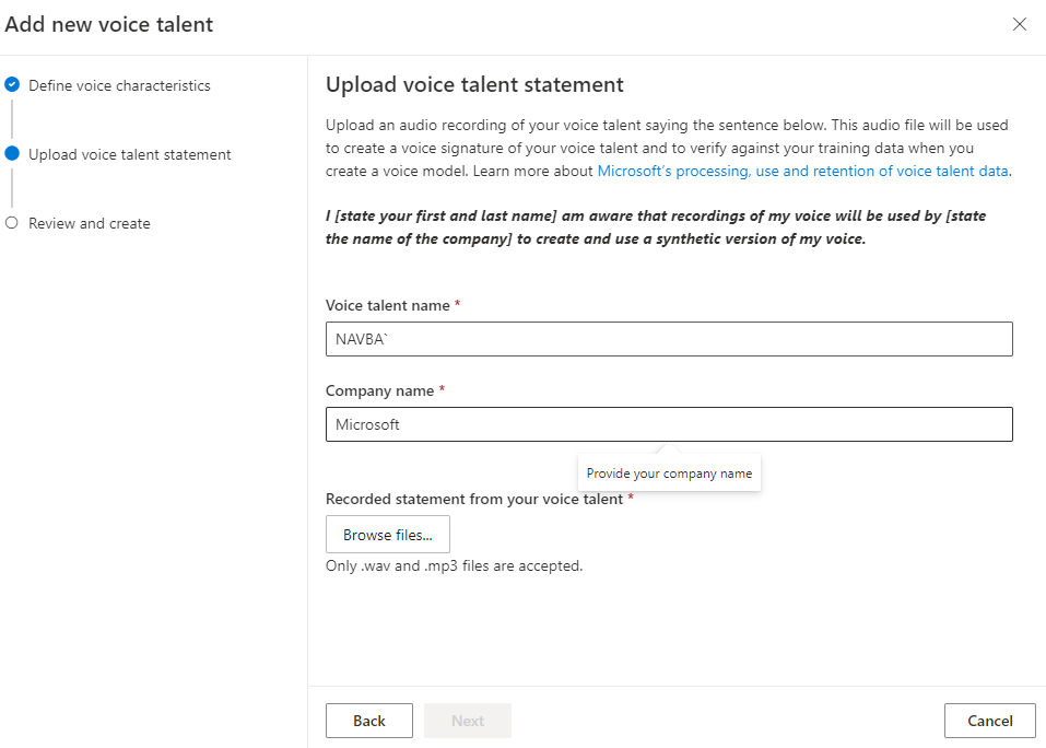 Azure Creating Custom Voice can i created from audio samples or i only ...
