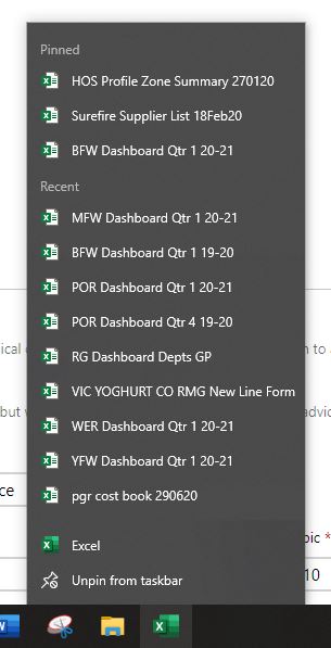 Excel on Taskbar does not show recent files - Microsoft Q&A