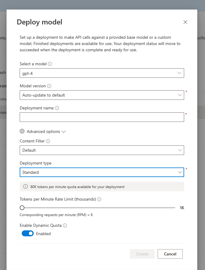 Unable to create a gpt4 deployment in Azure OpenAI Studio - Microsoft Q&A