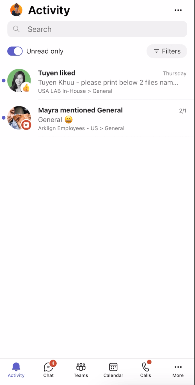 Microsoft Teams App: When I click on one unread message and then go back all of the unread ...