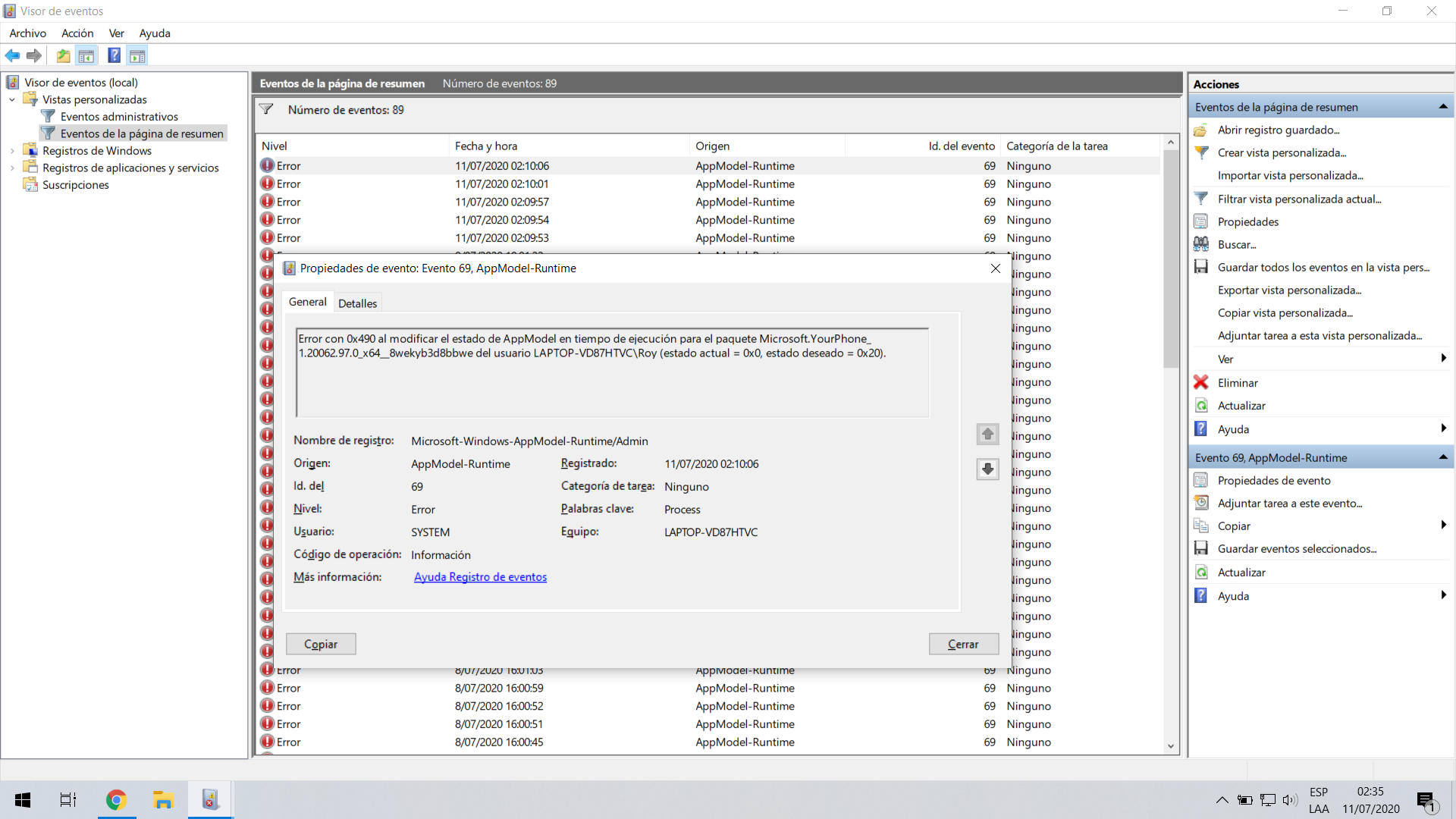 Error AppModel-Runtime 69 [MANY] - Microsoft Q&A
