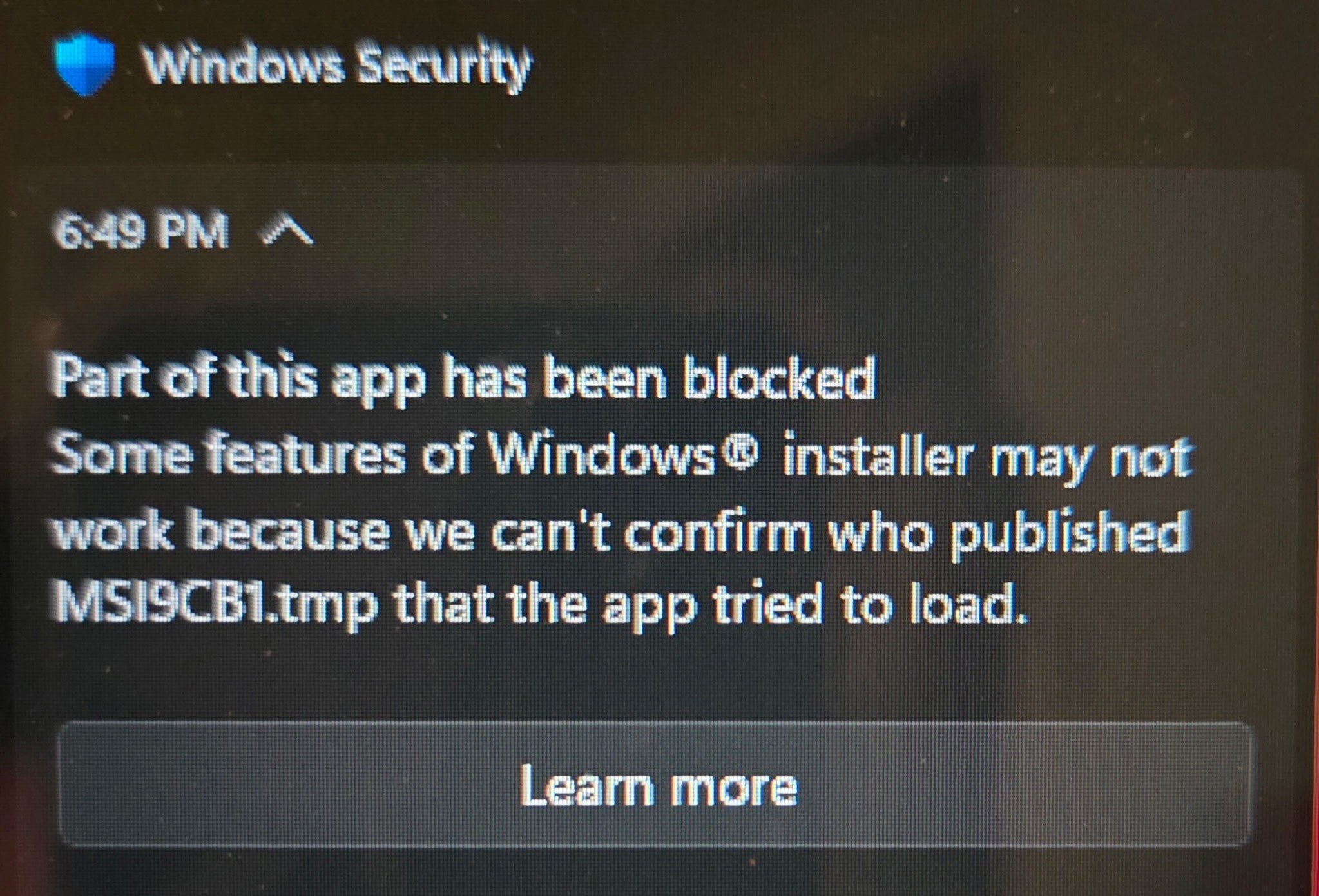Getting a pop up error msg about windows installer msi - Microsoft Q&A