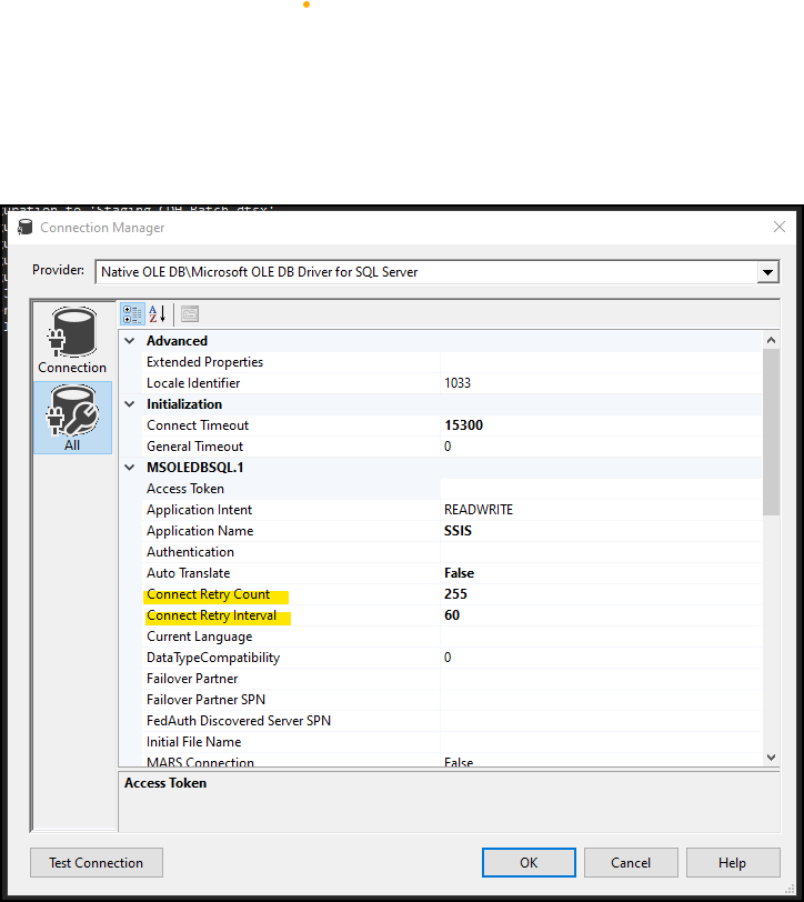 SSIS MSOLEDBSQL: ConnectRetryCount, ConnectRetryInterval - Microsoft Q&A