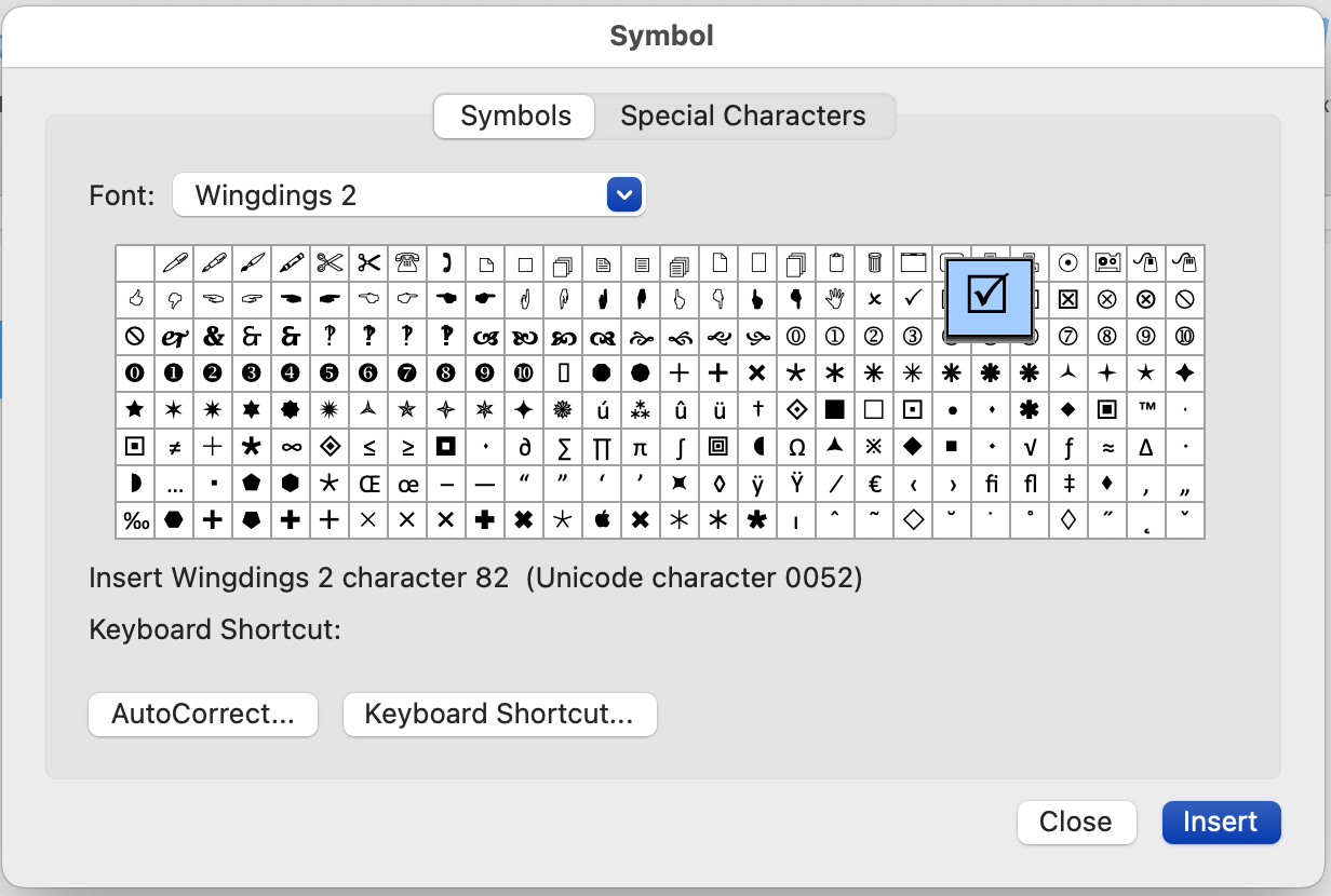 wingdings option to insert checkmark not in symbols library - Microsoft Q&A