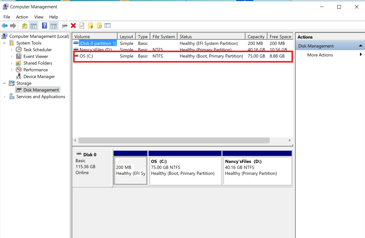 missing disk space - Microsoft Q&A