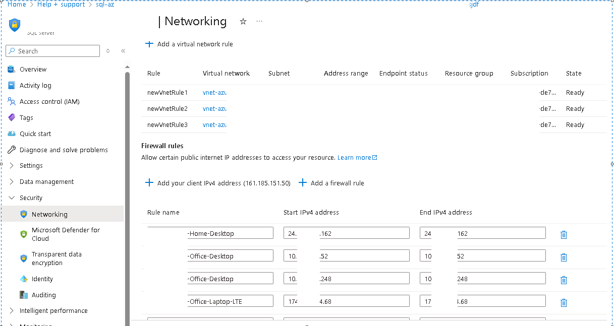Clients inside the network cannot connect to Azure SQL Database using SQL Studio. - Microsoft Q&A