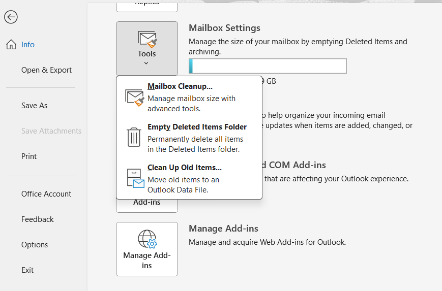 the message store has reached its maximum size message error 0x8404060C - Microsoft Q&A