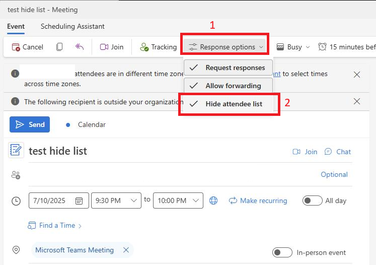 Hiding email addresses on meeting invite - Microsoft Q&A