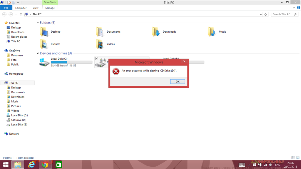 How can i fix "An error occurred while ejecting 'CD Drive (D:)'"? - Microsoft Q&A