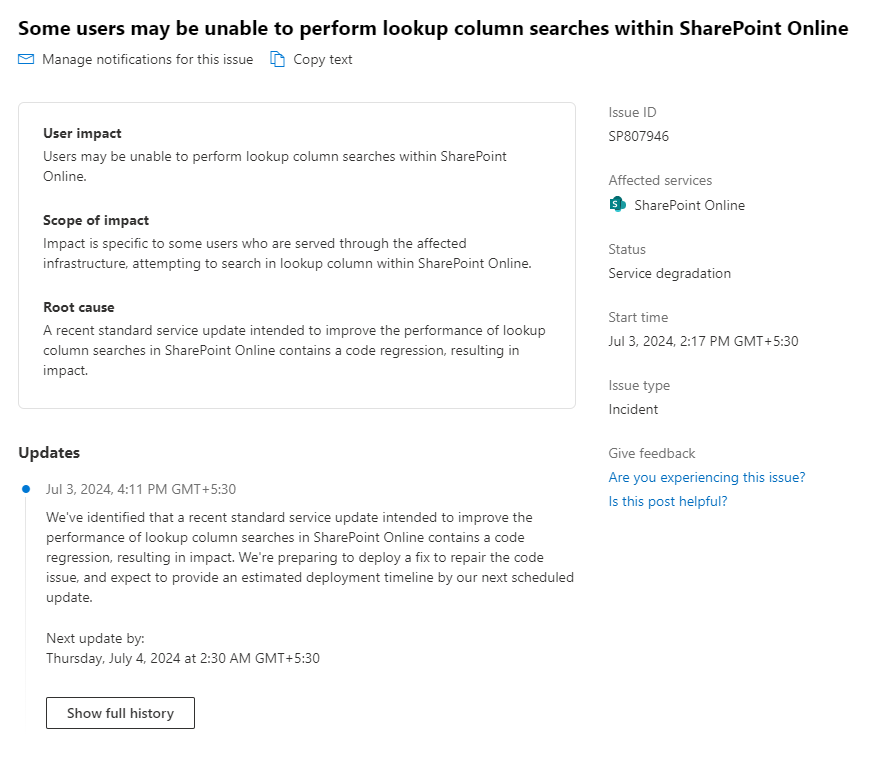 Urgent: Critical Issue with Microsoft Lists and SharePoint Lookup ...