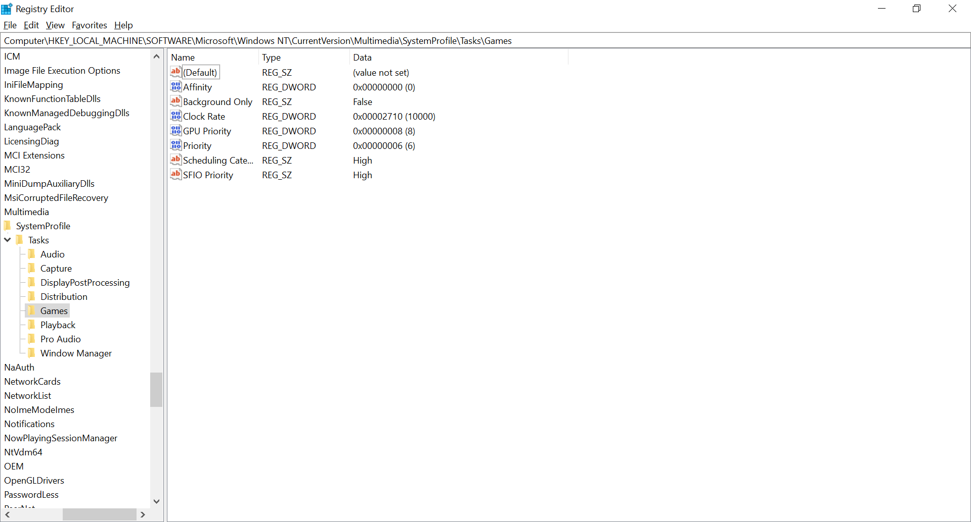 What are the default registery values for this: Computer\HKEY_LOCAL ...