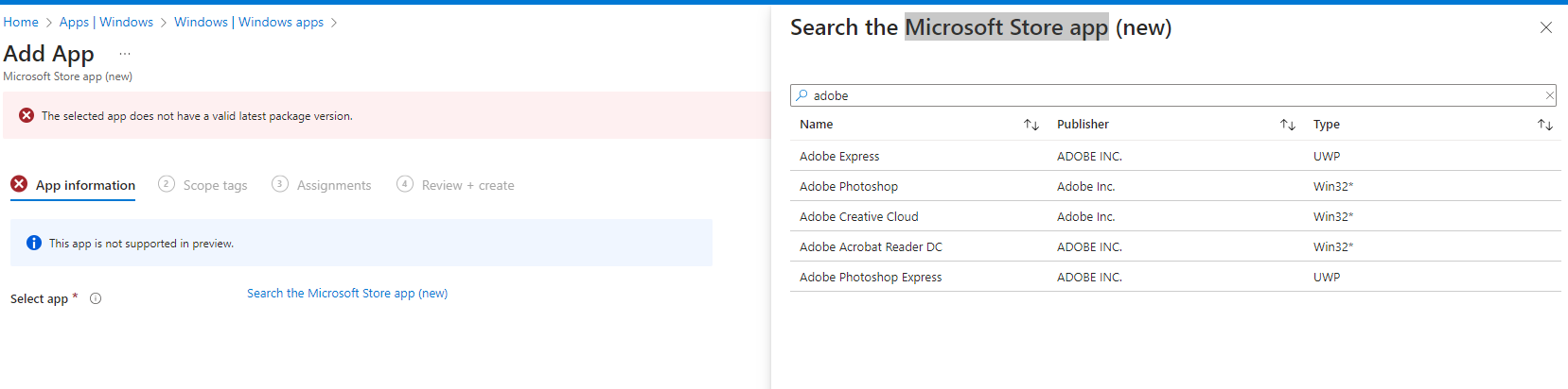 Intune - Microsoft Store app (new) all win32 apps cannot be added ... Intune - Microsoft Store app (new) all win32 apps cannot be added ...