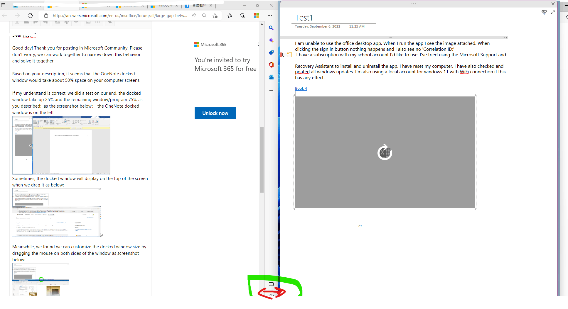 Large gap between OneNote docked window and other programmes/windows ...
