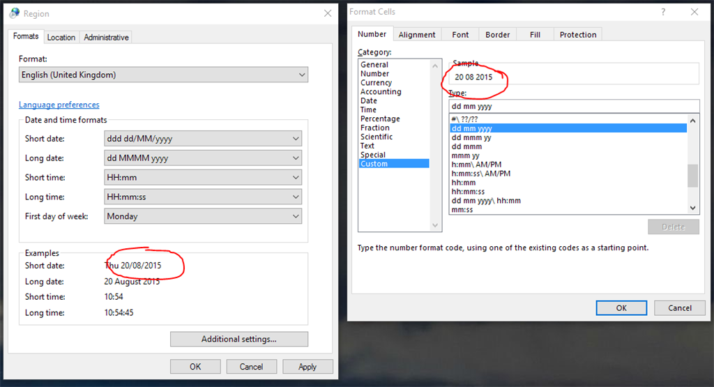 Inconsistent custom date format between Windows and Excel when using different dividers ...