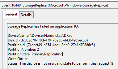 Concerned that Storage Replica isn't working, event 10448 but groups ...