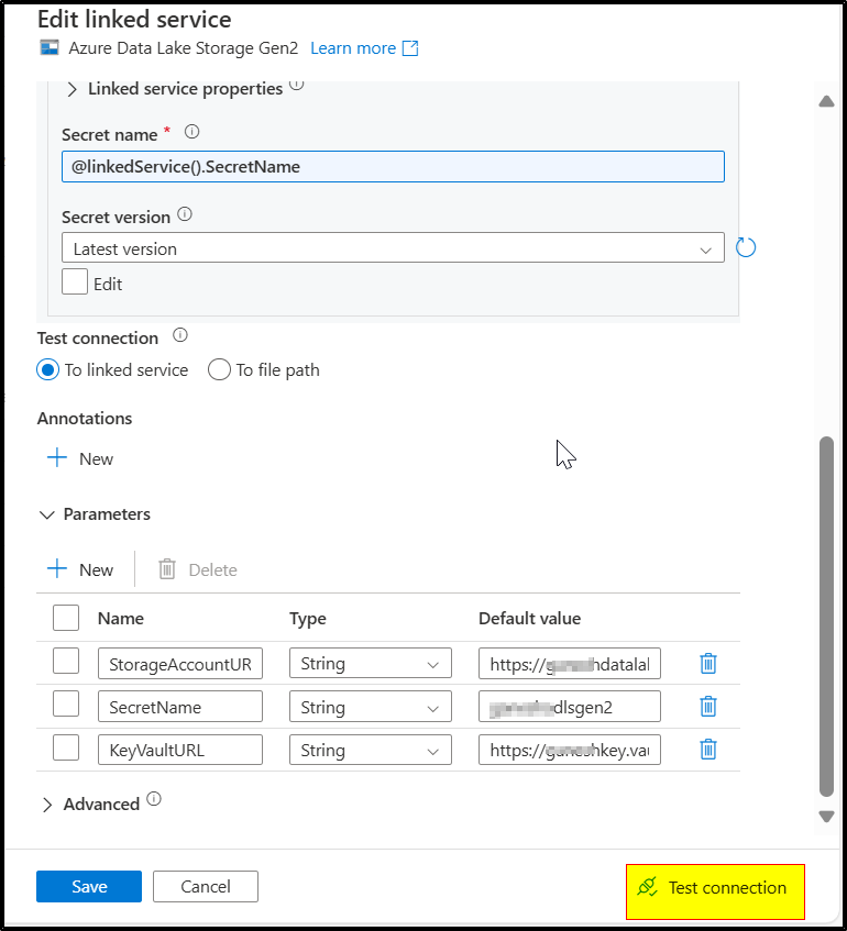 Linked serice parameterization for azure synapse - Microsoft Q&A