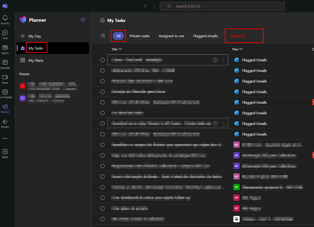 Planner in MS Teams - Private tasks are not showing up in My tasks tab ...