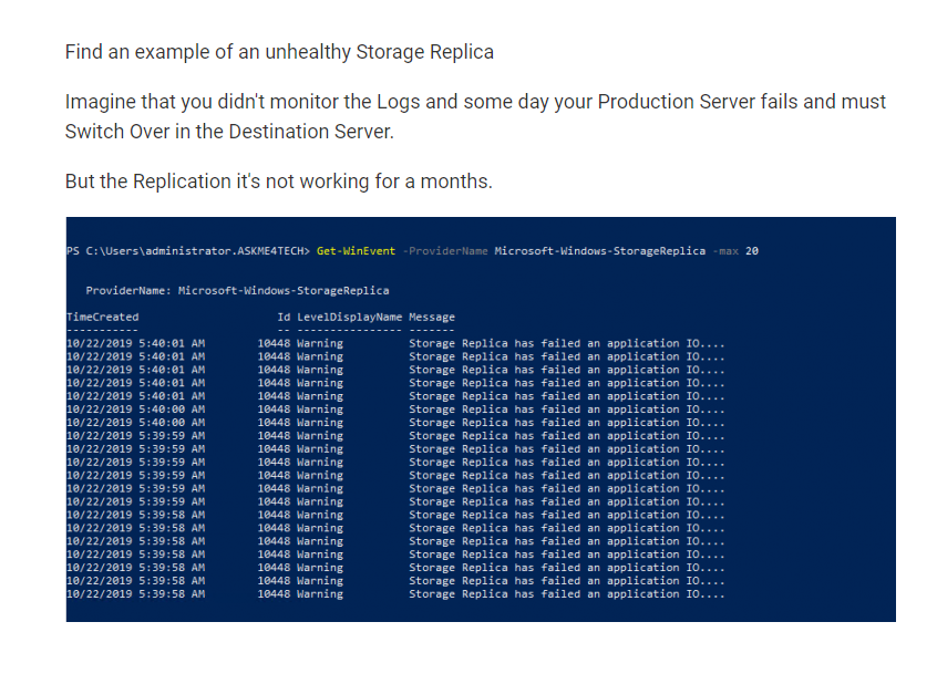 Concerned that Storage Replica isn't working, event 10448 but groups showing as in RPO ...