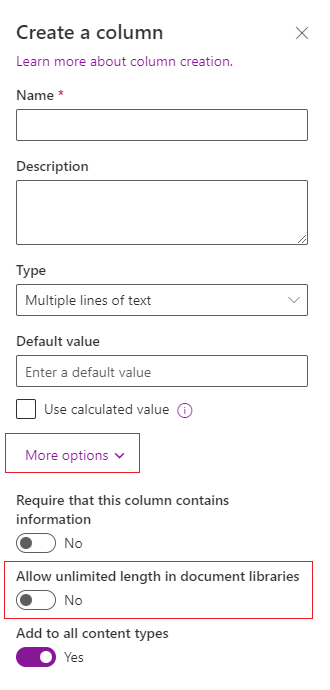 Sharepoint - Multiple Lines of Text Column with unlimited characters - Microsoft Q&A