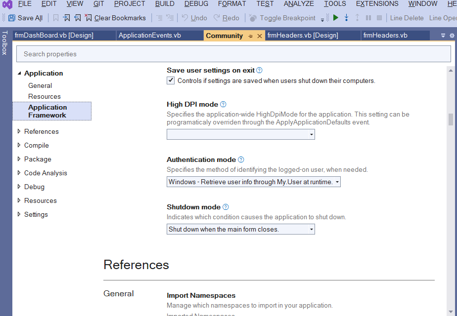 NO 'Splash Screen' option in APPLICATION FRAMEWORK