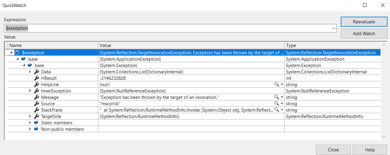Hi Have A System Reflection Targetinvocationexception Message Exception Has Been Thrown By The