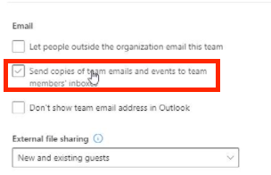 Is there a way to have "send copies of team emails and events to team ...