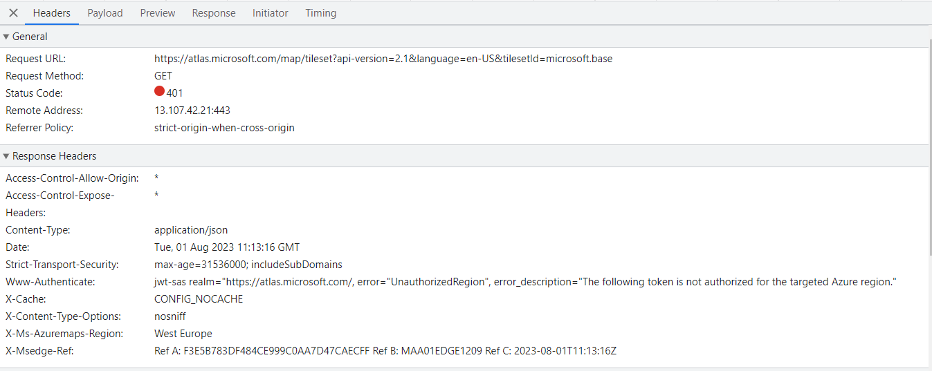 How to fix "UnauthorizedRegion- The following token is not authorized for the targeted Azure ...