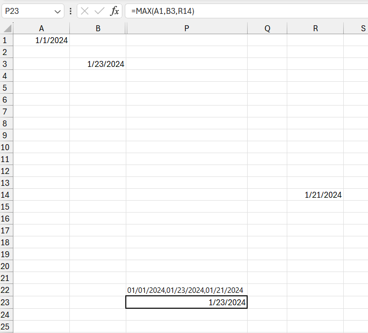 Select multiple date cells and have them all display in a single cell ...