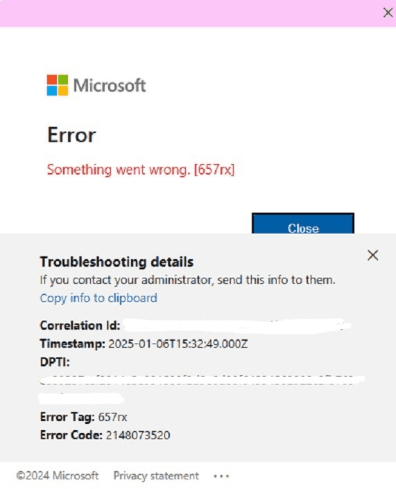 Can't log in to office/outlook/teams Something went wrong 657rx ...