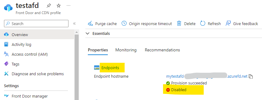How to disable Azure Front Door Premium Profile - Microsoft Q&A