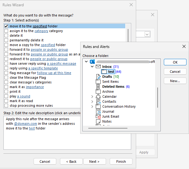 Outlook rule to auotmatically sort emails from a specific company or domain to a folder ...