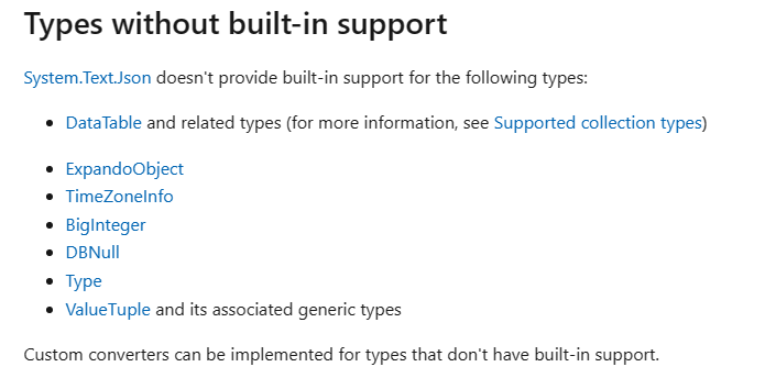 System.NotSupportedException: Serialization and deserialization of ... System.NotSupportedException: Serialization and deserialization of ...