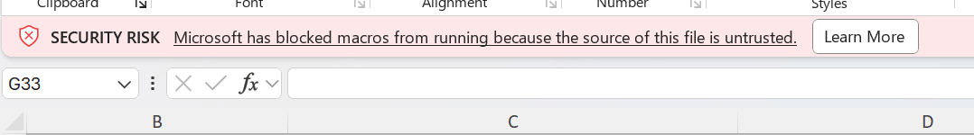 why my excel is showing (Microsoft has blocked macros from running because the source of file is ...
