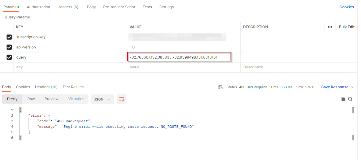 Azure Map - NO_ROUTE_FOUND, regardless of travel mode, works in ...