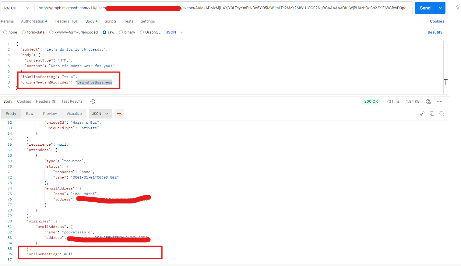 Microsoft graph API - does the calendar event create API - Microsoft Q&A