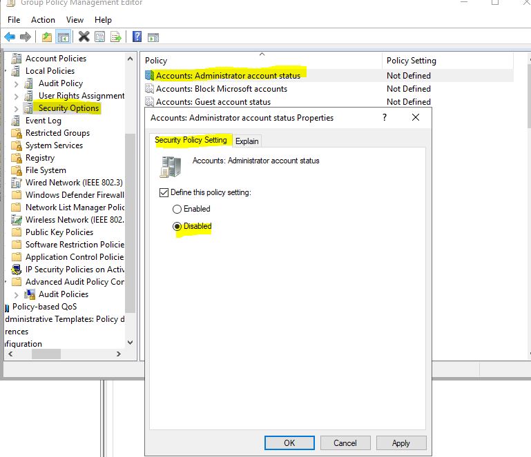 Active Directory Server Default Administrator Account Is Being Disabled