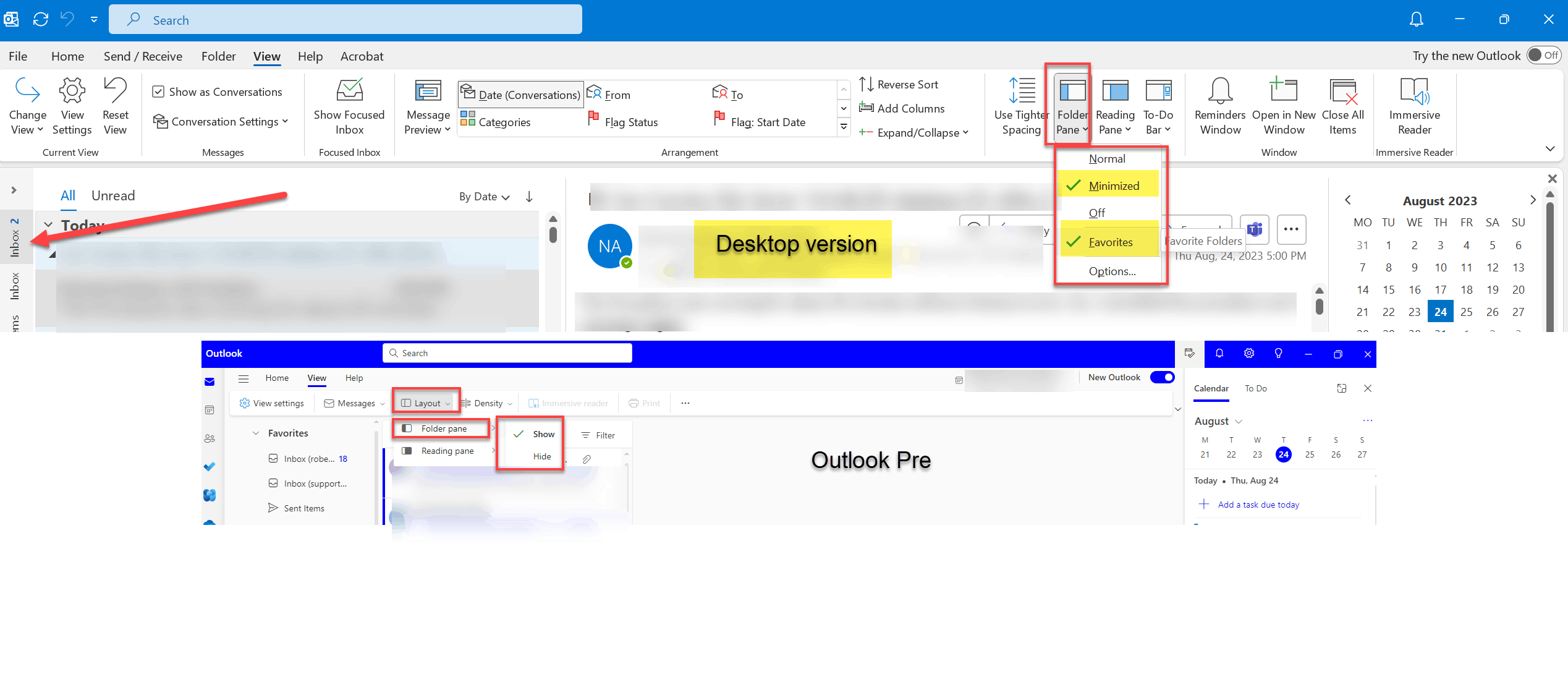 New Outlook pin the favorites using Click to expand folder pane instead ...