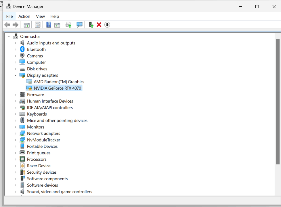 GPU Driver not detected - Device Manager has problem 43 and exclamation ...