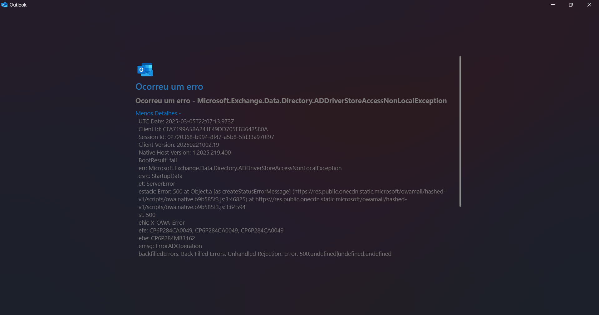 Can't access outlook by this awkward error - Microsoft Q&A