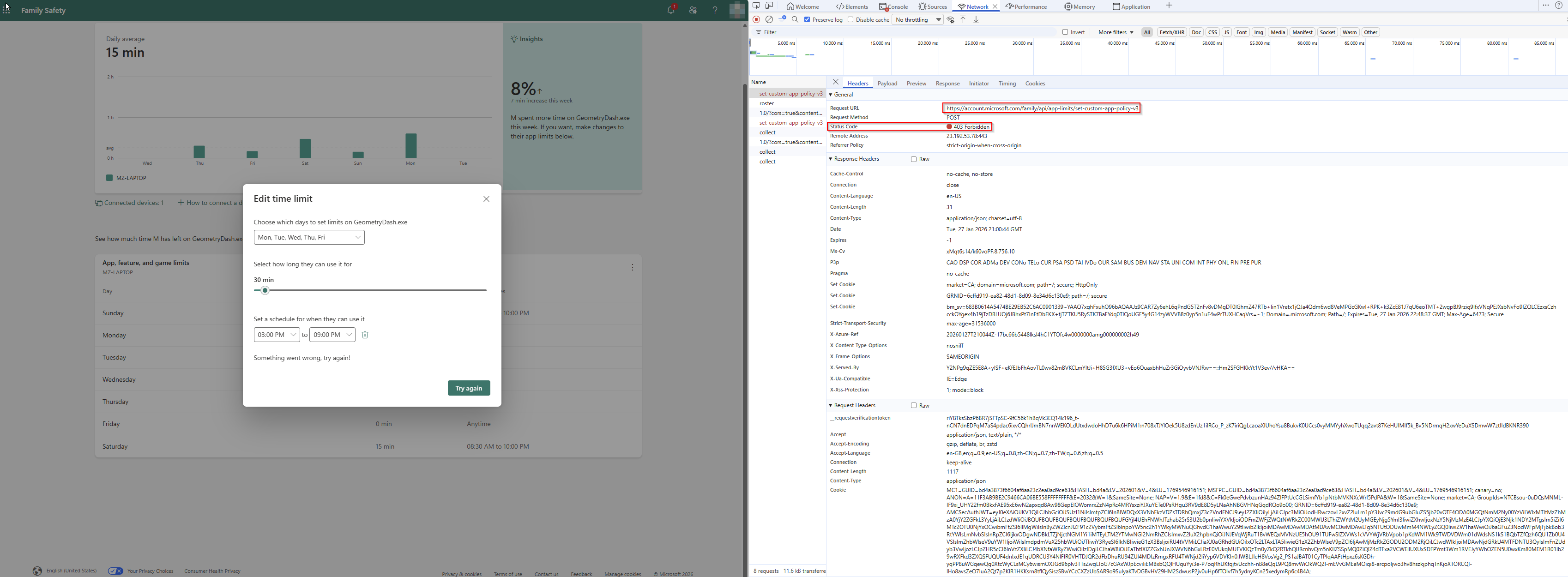 Unable to edit time limit of an application in Microsoft Family Safety ...
