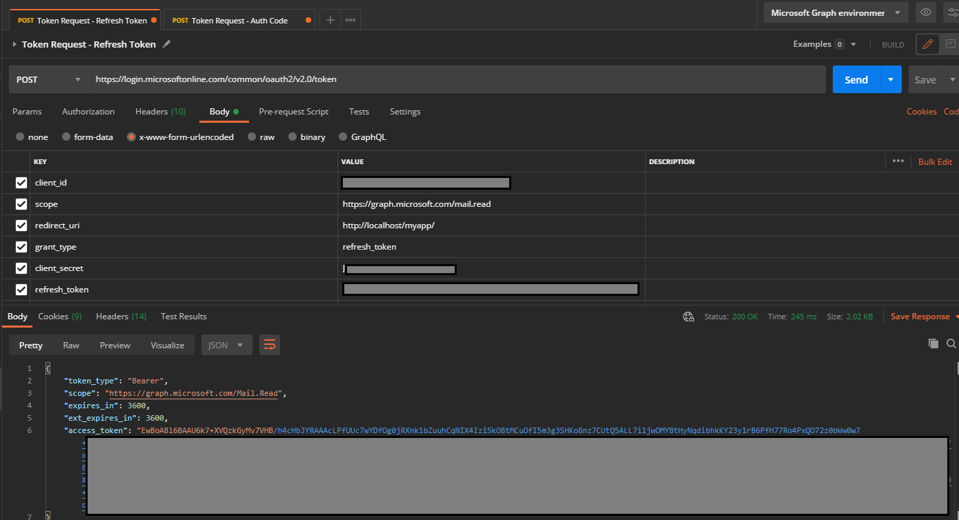 Grant Type 'refresh_token' seems to be not recognised as per postman ...