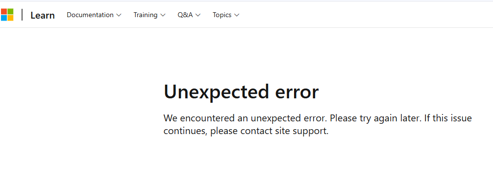 Unexpected error issue - Microsoft Q&A