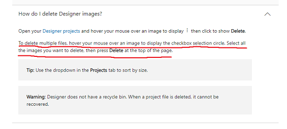 Delete ALL generated images in microsoft designer - not One by One as ...