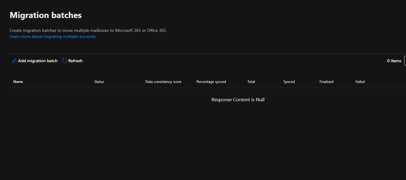 Getting error when trying to view previous migration batches in ...