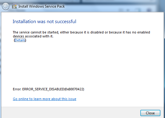 0x80070422 update error code. - Microsoft Q&A