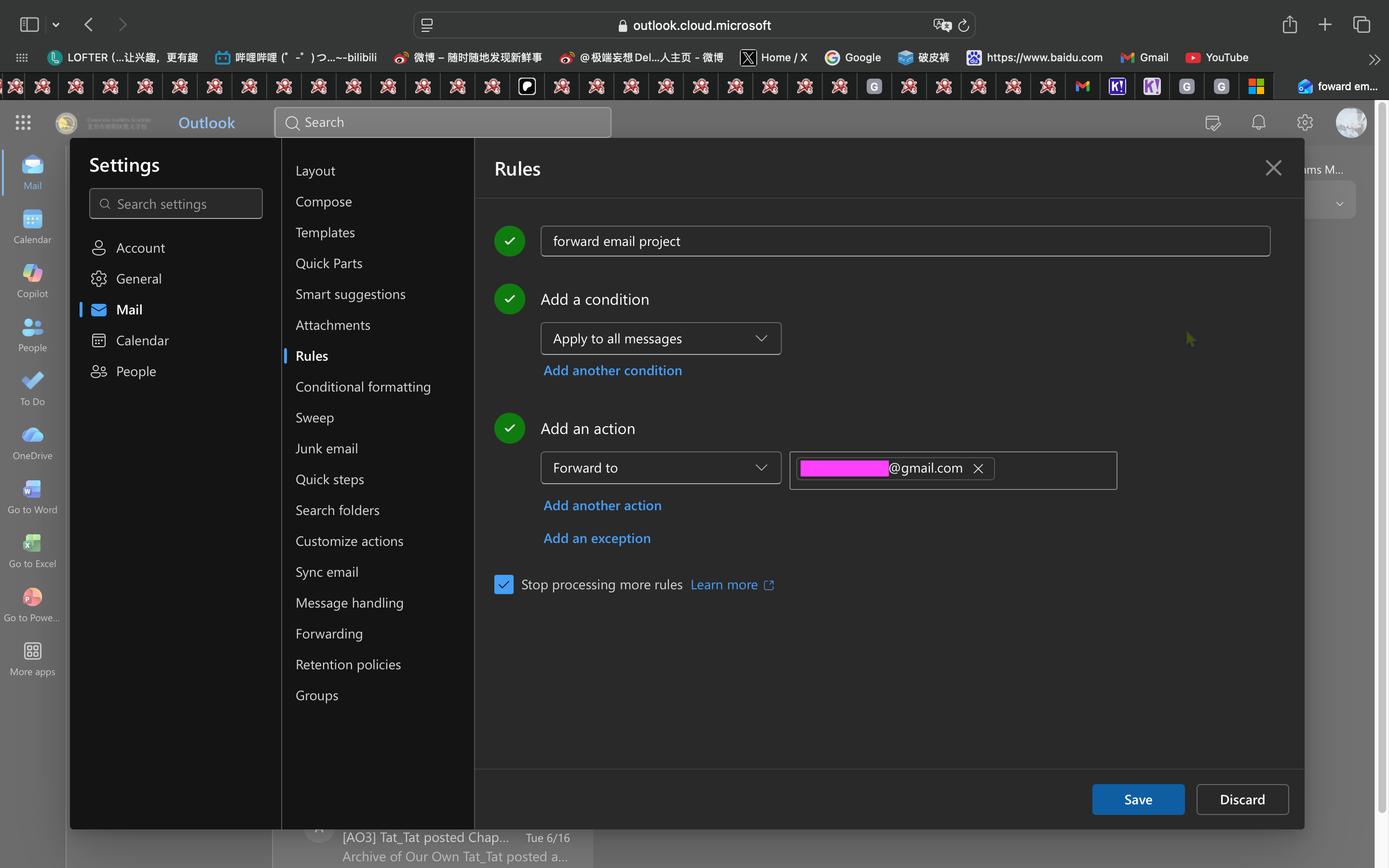 cannot run forward email rule in web - Microsoft Q&A
