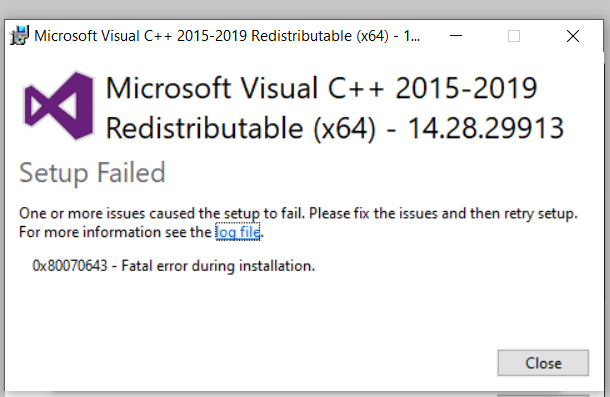 Problems installing Microsoft Visual C++ 2015-2019 Redistributable (X64 ...