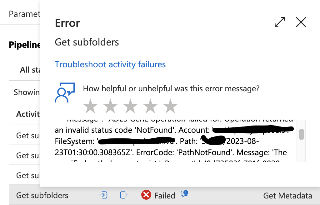 Unexpected behaviour using get_metadata in synapse pipelines when getting folder names ...